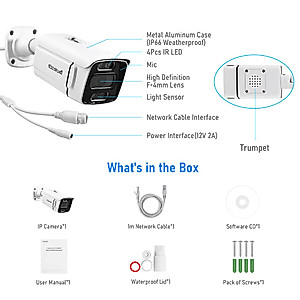 JideTech HD 5MP POE Camera Outdoor, 2592x1944P Bullet IP Security Camera with 2 Way Audio, Night Vision 65ft, Motion Detection, IP66 Waterproof, Support H.265+ Video Compression, 24/7 Recording