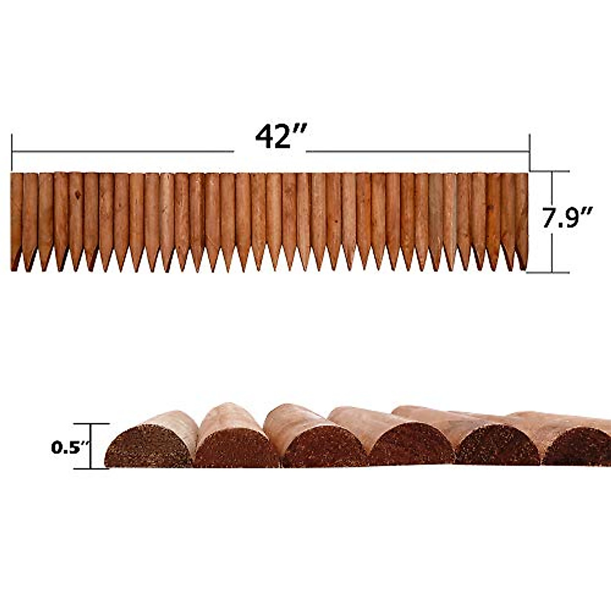 Worth Garden 3.5 Ft Wooden Short Fence Outdoor Landscape Edging Flexible Decorative Border - Tree Fence - Spring Garden & Yard Maintenance - 7.9'' H x 42'' L - (H:7.9'', Brown) - K619B04