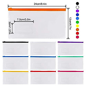 EOOUT 24 PCS Poly Zip Envelope, Pencil Pouch, Reusable Envelopes, Pencil Case Bulk, Bill Bag, 9 x 4.7 Inches, A6 Size, 10 Colors, for School and Office Supplies