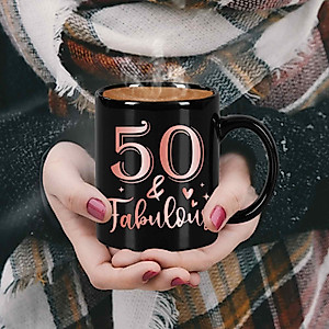 50th Birthday Gifts for Women Friend, Happy 50 Years Old Gift Basket for Mom Aunt Coworker Sister, 50th Birthday Party Decorations, Coffee Mug Cup Spoon and Socks Gifts Set