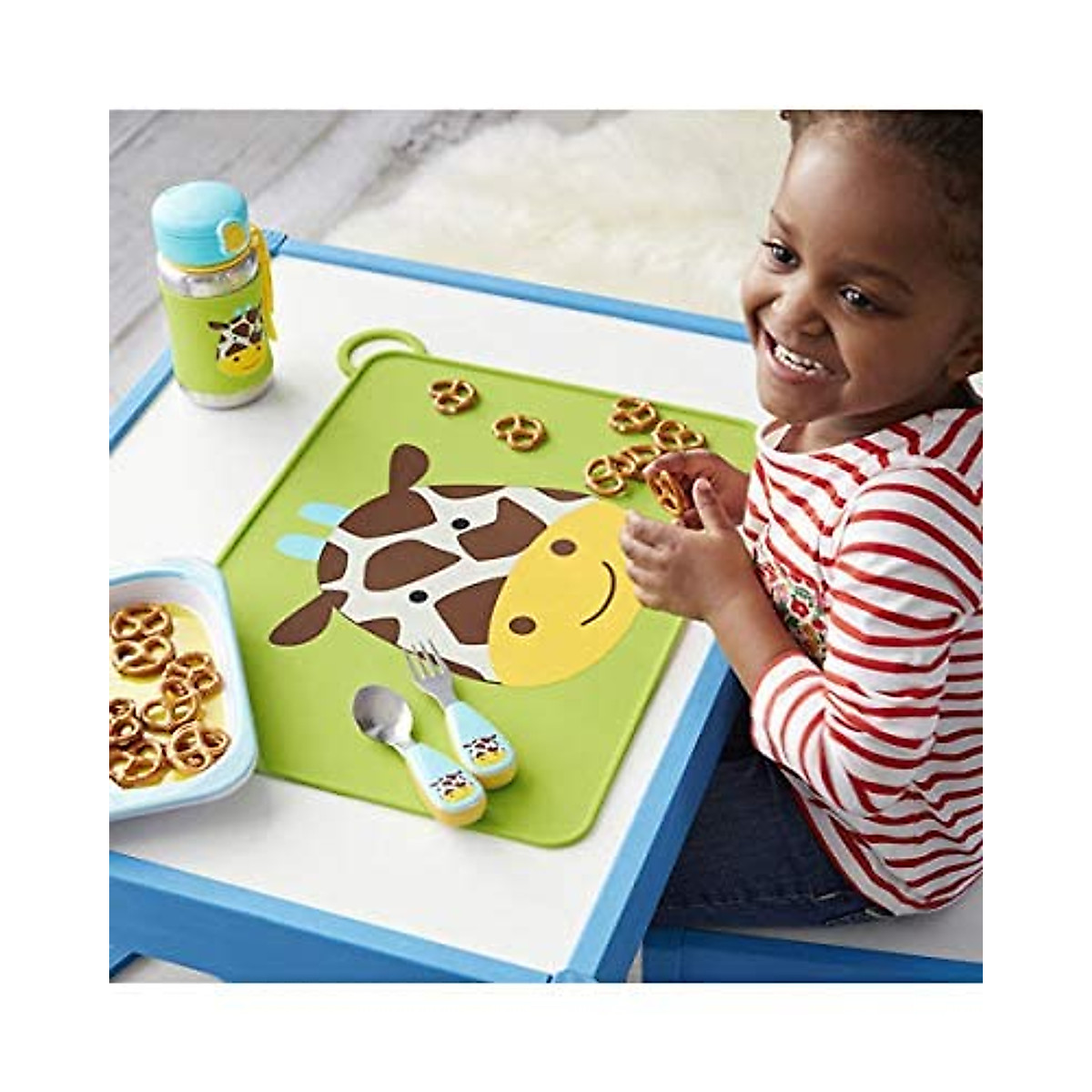 Skip Hop Toddler Sippy Cup with Straw, Zoo Stainless Steel Straw Bottle, Giraffe