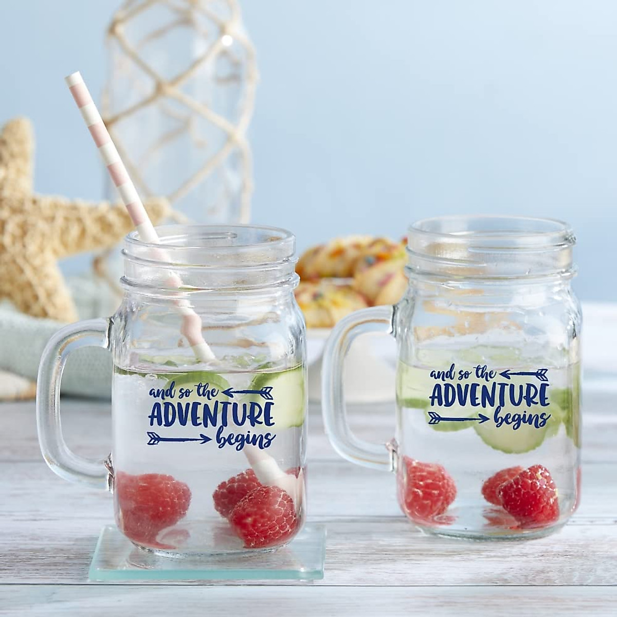 Kate Aspen "And So The Adventure Begins 12 oz. Mason Jar Mug with Lid - (Set of 6) (30048NA-TRV)