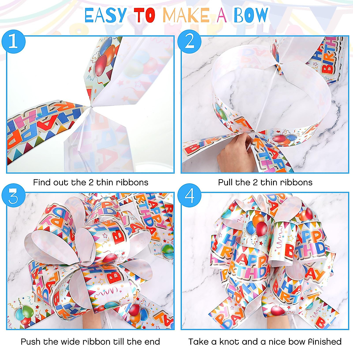 Retrowavy 2 Pcs 16 Inch Large Birthday Pull Bow for Present Gift Wrapping Birthday Bows Giant Gift Bow for Car Colorful Car Ribbon Bow for Birthday Party Holiday Gifts Presents