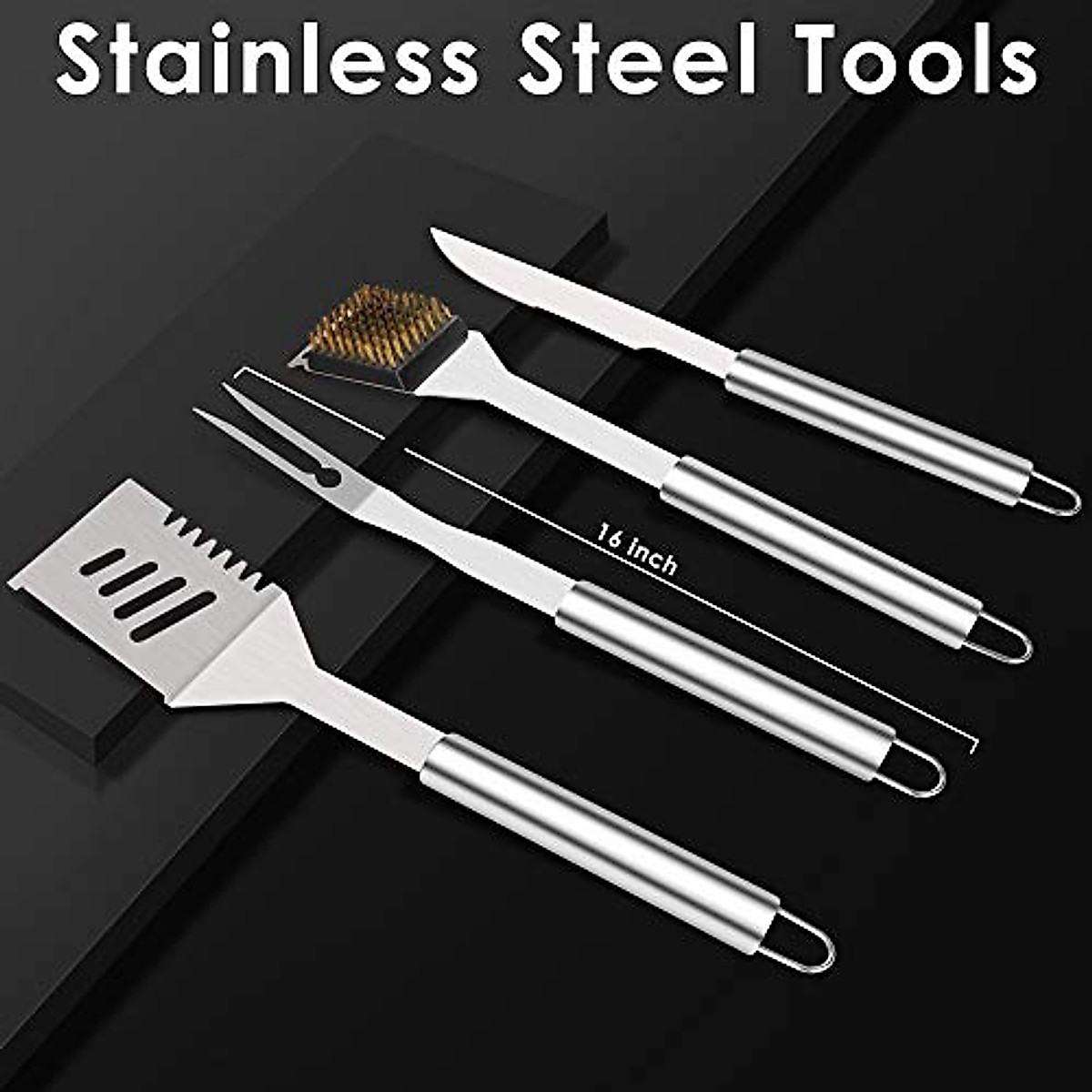 BBQ Grill Tools Set, 32PCS Extra Thick Stainless Steel Grill Accessories with Long Handles, Carry Case, Grill Utensils Gift for Men Women Camping Backyard Barbecue
