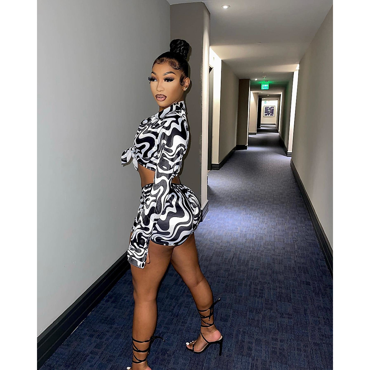 Fastkoala Women's Two Piece Outfits Casual Long Sleeve Shorts Pants Set Sweatsuits Jogging Tracksuit with Pockets Black1 S