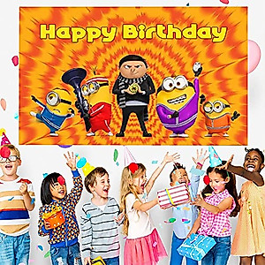 4*2.6Ft Minions Movie Backdrop Banner, Minions Movie Party Supplies Theme Party Background Party Supplies for Indoor Outdoor Photo Booth Props