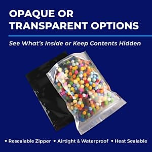 Loud Lock Mylar Bags Smell Proof -1000 Count (Black, 1/8 Ounce 5.25"x3.75") - 6mil Thickness Packaging Bags - Mylar Bags For Food Storage - Resealable Bags