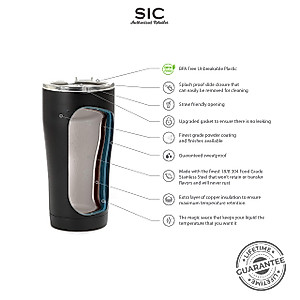 Seriously Ice Cold SIC 20 Oz. Double Wall Vacuum Insulated 18/8 Stainless Steel Travel Tumbler Mug | Powder Coated with Splash Proof BPA Free Lid | Coffee, Tea, Wine, and Cocktails (Hammered Gunmetal)