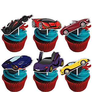 18pcs Glitter Race Car Dessert Cupcake Topper Racing Car Rider Theme Decor Supplies Baby Shower Boy Girl Happy Birthday Party Decorations