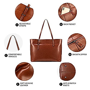 Kattee Vintage Genuine Leather Tote Shoulder Bag for Women Satchel Handbag with Top Handles (Brown)