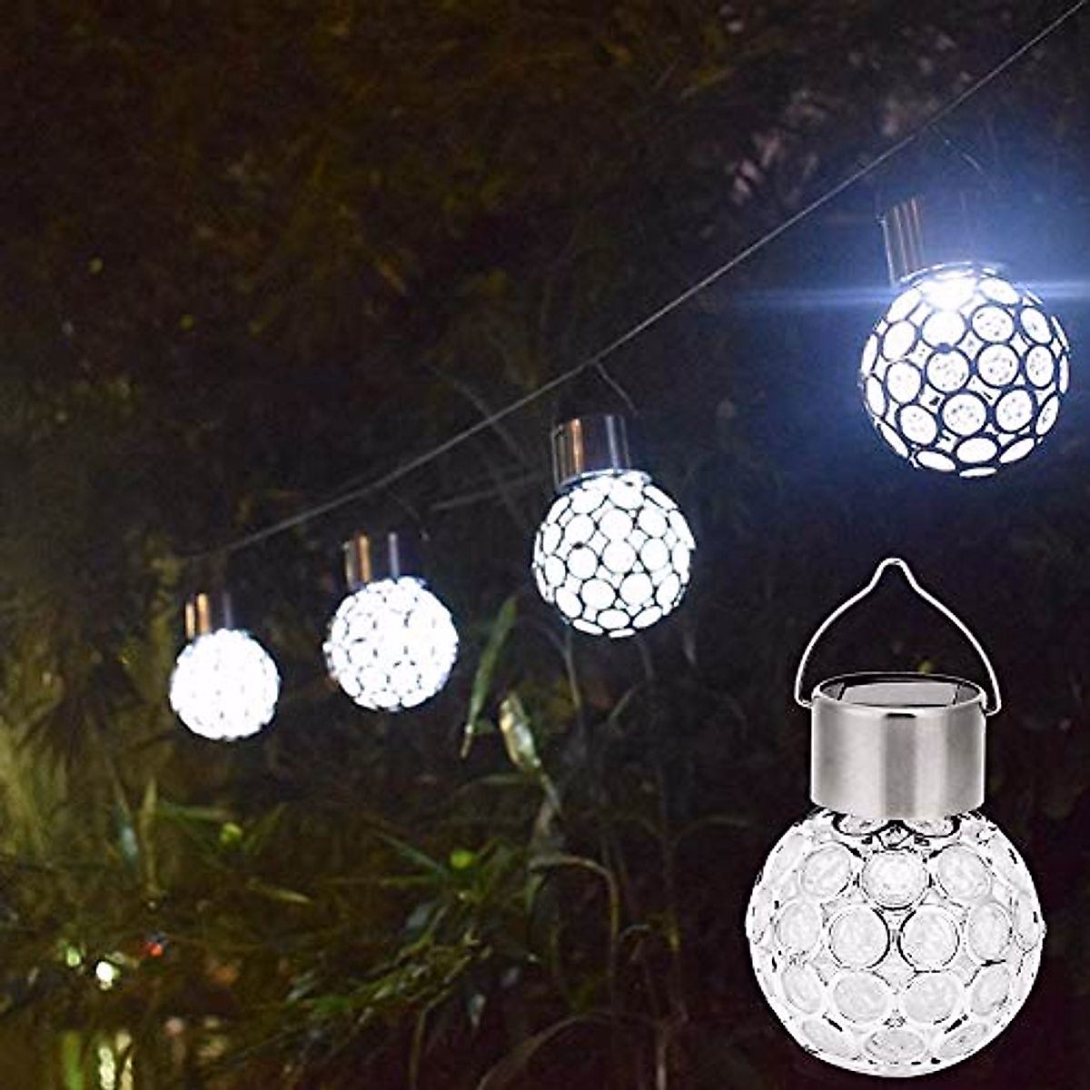 Waterproof LED Solar Hanging Light, Lawn Courtyard Ball Lights, Hanging Solar Lantern Decor for Garden Home Yard Patio Lawn Holiday Party Wedding