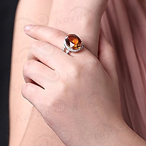 Amazing Citrine Gemstone Diamond Solid 14K White Gold Twist Shank Halo Promise Wedding Engagement Ring Set