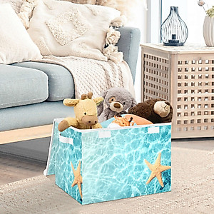 RunningBear Starfish Summer Beach Large Storage Bins with Lid Collapsible Storage Bin Cube Storage Bin Fabric Storage for Boys Girls Toys