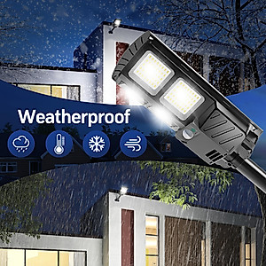 RKLAMPTECH Solar Street Lights Dusk to Dawn Solar Parking Lot Lights with Motion Sensor Remote Control, Commercial Solar Lights for Outside, Backyard, Garage, Farm, Garden - 2 Pack - 400W