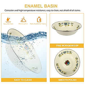 DOITOOL Vintage Mixing Bowl Enamel Bowl Vintage Enamelware Salad Mixing Bowl Enamel Washing Basin Vintage Soup Basin Soup Bowl Round Serving Tray for Home