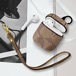MOLOVA Case for Airpods 1&2 Case,Luxury Stylish PU Ultra Slim & Thin Soft TPU Anti-Slip Scratch Resistant Drop Proof Full Cover Case with Keychain/Lanyard