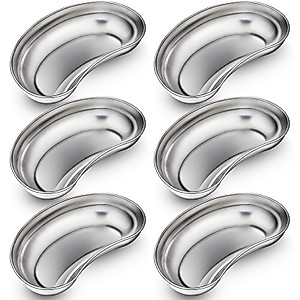 Blulu 6 Pcs Stainless Steel Kidney Tray 8'' Medium Kidney Shaped Emesis Basin Surgical Medical Tray pan Bowls Reusable Metal Kidney Dish Dental Lab Instruments Bathroom Soiled Dressings Medic Waster