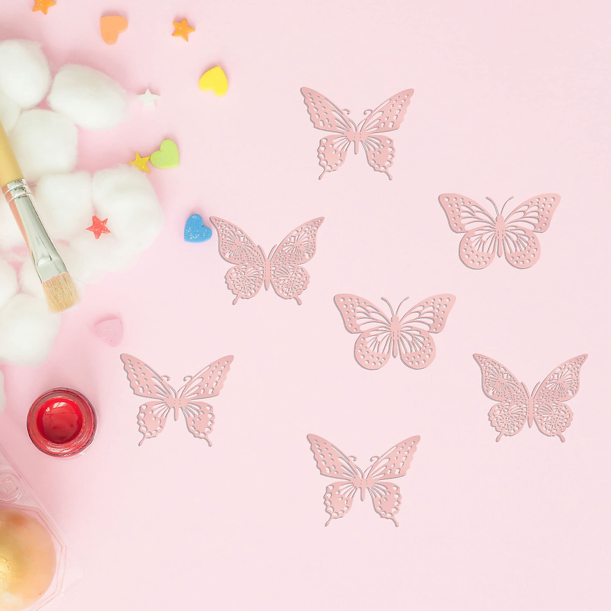 Gyufise 36 Pack Rose Gold Glitter 3D Butterfly Cupcake Toppers Hollow Butterfly Cake Decorations for Birthday Wedding Fairy Party Butterfly Wall Sticker Decal for Background Wall Decoration