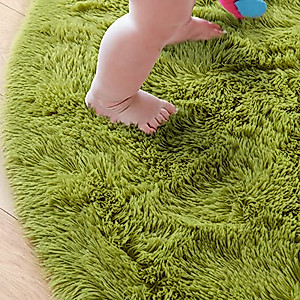 junovo Round Rug 4x4 Feet Fluffy Soft Area Rugs for Kids Girls Room Princess Castle Plush Shaggy Carpet Cute Circle Nursery Rug for Kids Girls Bedroom Baby Room Home Decor Circular Carpet, Green