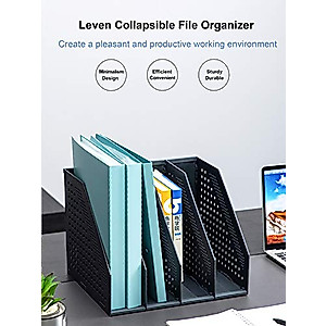 Leven/Deli Collapsible Magazine File Holder/Desk Organizer for Office Organization and Storage with 4 Vertical Compartments