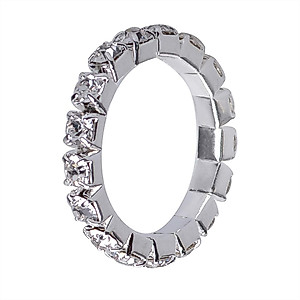 joyMerit 12pcs Women Finger Rings Sparkly Rhinestone Elastic Stretch Rings Jewelry - Silver+White