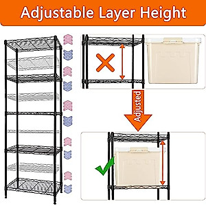 GIOTORENT 5-Wire Shelving Storage Garage Organizer, Adjustable Metal Shelf Wire Shelving Rack for Laundry Bathroom Kitchen Pantry Closet, Matt Black