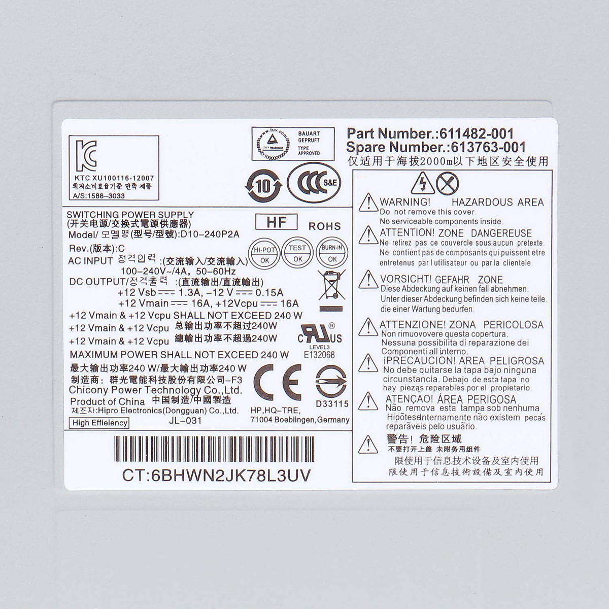 Li-Sun 503376-001 240W Power Supply Replacement for HP Elite 8000 8100 8200 SFF Pro 6000 6005 6200 HP-D2402A0 HP-D2402E0 DPS-240RB 508151-00 613763-001 611481-001 613762-001 503375-001 HP Power Supply