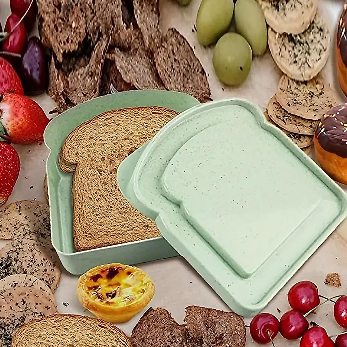 Sandwich Containers, 4 Pcs Sandwich Containers for Lunch Boxes Toast Shape Sandwich Box Reusable Food Storage Box with Lid for Lunch Prep Bread Snack Meal Microwave Dishwasher Safe (Colorful)