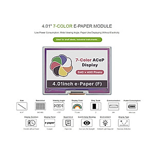 waveshare 4.01inch Colorful E-Paper E-Ink Display HAT Compatible with Raspberry Pi 4B/3B+/3B/2B/B+/A+/Zero/Zero W/WH/Zero 2W Series Boards 640×400 Pixels ACeP 7-Color SPI Interface