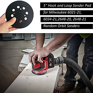 2 Pack 5 Inch 8 Hole Replacement Sander Pad for Milwaukee 6021-21, 6034-21,2648-20, 2648-21 Random Orbit Sanders -5" Hook and Loop Sanding Pad for Part Number 51-36-7100 - with Extra Hard Backing