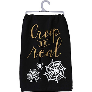 Primitives by Kathy Halloween Themed Kitchen Dish Towel Bundle Set of 2 in a Black Organza Bag - Happy Halloween - Creep It Real