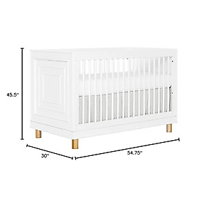 Evolur Loft Art Deco 3-in-1 Convertible Crib in White with Gold Hardware, Greenguard Gold Certified, 3 Mattress Height Settings, Features Rounded Spindles, Converts to Toddler Bed & Daybed