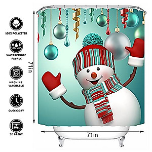 NEWSUYAA Christmas Shower Curtain for Bathroom, 4 PCS Merry Xmas Santa Claus Elk Snowman Bath Decor with Hooks 72x72 Inch (Dark Blue)