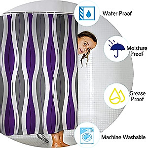 Izayoi 4 Pcs Geometric Shower Curtain Sets Non-Slip Rugs Bath Mat, Toilet Cover, U-Shaped Mat, Abstract Modern Shower Curtain with 12 Hooks, Purplre Bathroom Set