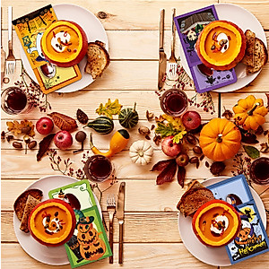 Whaline 18Pcs Halloween Cutlery Holder Set 6 Designs Witch Ghost Pumpkin Gnome Patterned Silverware Holder Paper Pocket Creepy Cartoon Tableware Utensil Holder for Dinner Party Supplies