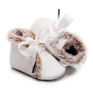 Bebila Winter Toddler Snow Boots - Lace up Baby Girls Boys Shoes Lace up Non-Skid Soft Sole Slippers Newborn Warm Ankle Fur Booties for Infant Newborn First-Walkers (0-3 Months, White)