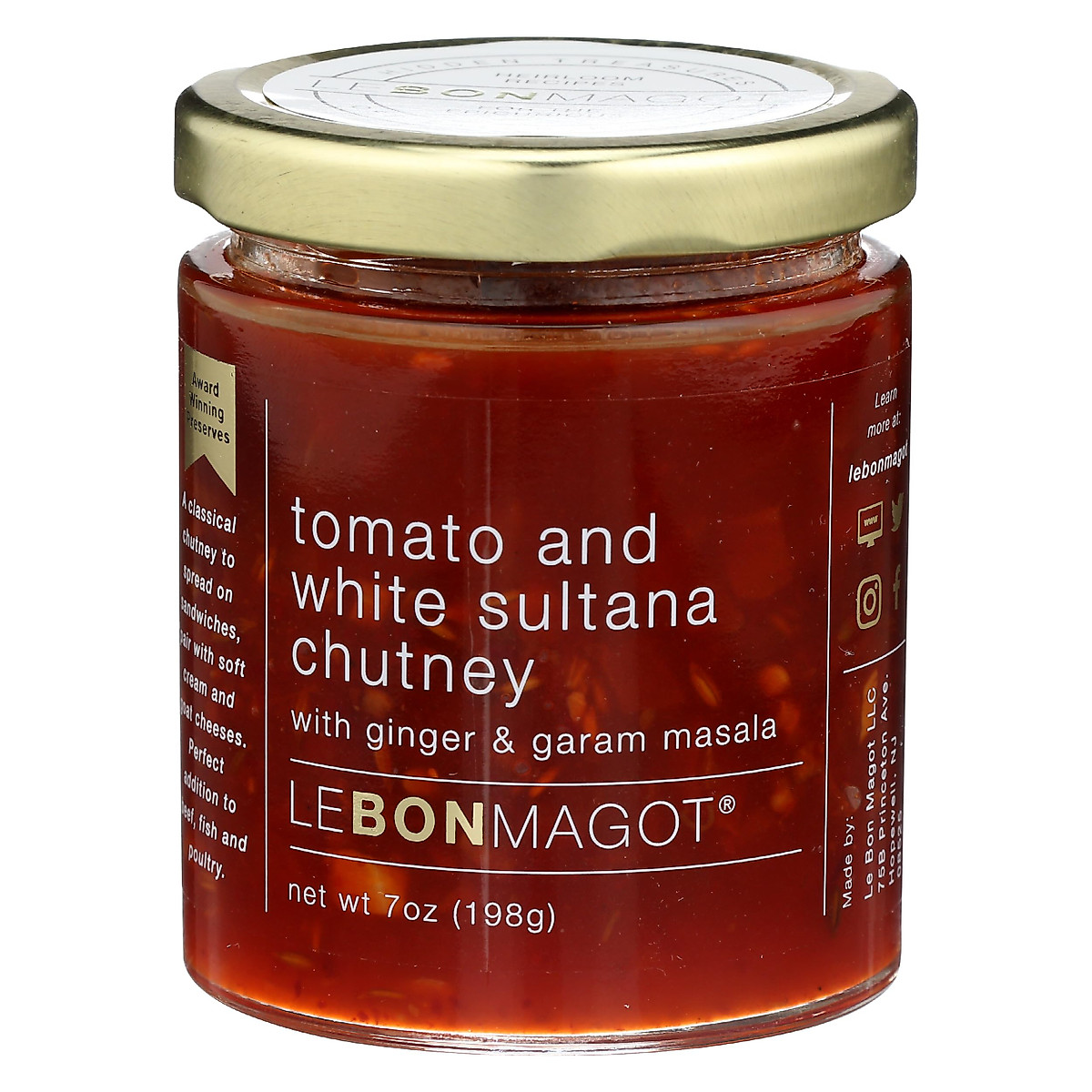 Le Bon Magot®, Tomato and White Sultana Chutney with Ginger & Garam Masala, 7 ounce - A Unique Spiced Raisin Jam