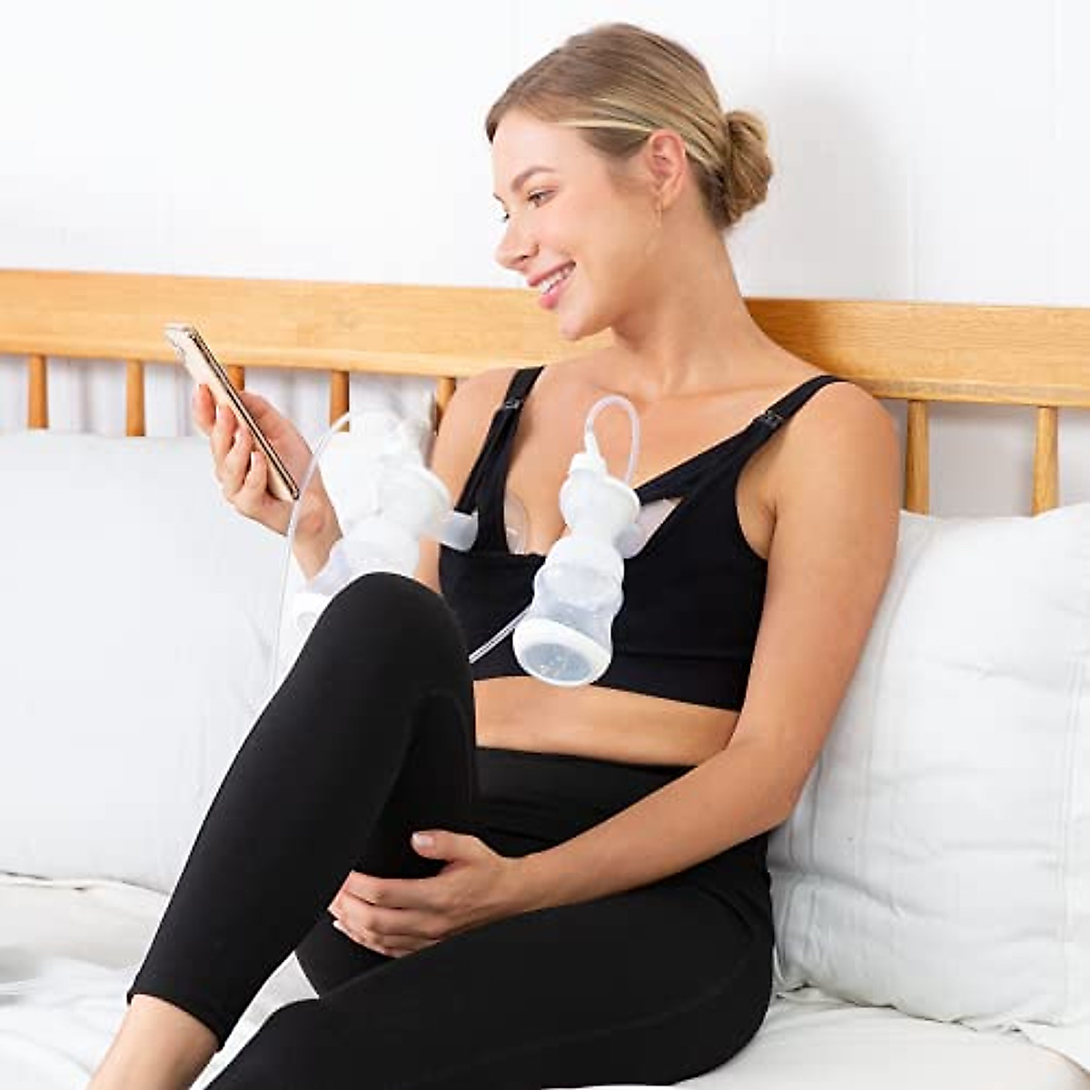 Momcozy Hands Free Pumping Bra, Seamless Adjustable Breast Pump Bra and Nursing Bra All in One with Nursing Pads, All Day Wear for Spectra, Lansinoh, Philips Avent (Black, X-Large)