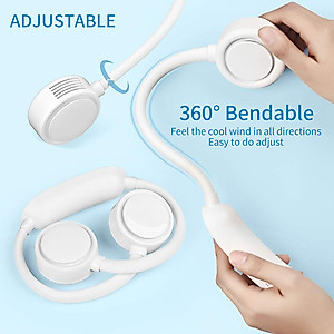 AVWOO Portable Neck Fan Hand Free Personal Hanging Neck Fan with 4800mAh Rechargeable Battery, 3 Speeds Adjustable, 360° Cooling, No Hair Twisting, Perfect for Sports, Travel, and Outdoor