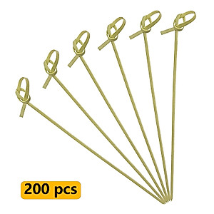 BLUE TOP Bamboo Cocktail Picks 200 PCS Bamboo Skewers 4 Inch with Looped Knot, Food Picks,Party Toothpicks for Appetizers,Cocktail Drinks,Barbecue Snacks,Club Sandwiches.
