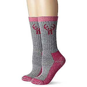 2 Pack Huntworth Heavyweight Wool Blend Boot Sock, Grey/fuchsia, Large