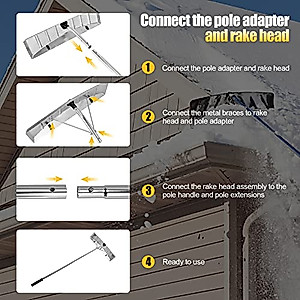 GYMAX Snow Roof Rake, 4.8-20FT Extendable Aluminum Roof Rake with Built-in Wheels, Anti-Slip Handle & 25”Wide Blade, Snow Shovel for House Roof Snow Removal, Leaves, Dribs