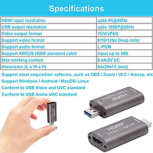 BlueAVS HDMI to USB Video Capture Card 1080P for Live Video Streaming Record via DSLR Camcorder Action Cam (Coffee)