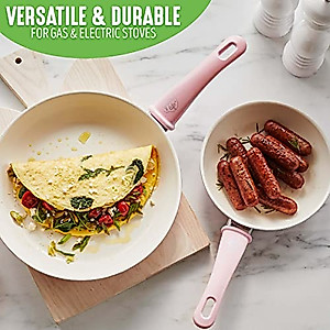 GreenLife Soft Grip Healthy Ceramic Nonstick 7" and 10" Frying Egg Omeltte Pan Skillet Set, PFAS-Free, Dishwasher Safe, Soft Pink