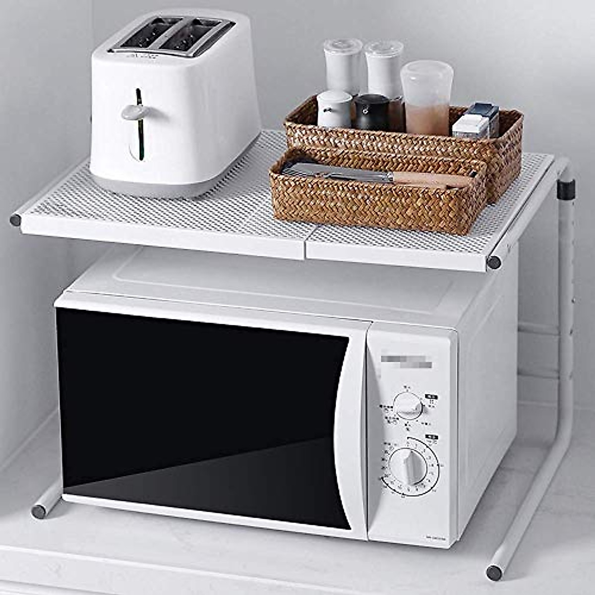 JF-XUAN Kitchen Shelf Kitchen Counter Holder Stainless Steel Expandable Microwave Oven Rack 2-Tier Multifunction Kitchen Counter Shelf (Color : White, Size : 60X53X40CM)