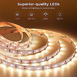 Govee Warm White LED Strip Lights, Bright 300 LEDs, 3000K Dimmable Light Strip 16.4ft with Control Box, LED Lights for Bedroom, Kitchen Cabinets, Living Room, ETL Listed Adapter Included