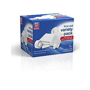 Rite Aid First Aid Gauze Pads, Variety Pack - Includes 25 Assorted Gauze Pads & Tape | Sterile Gauze Pads | First Aid Kit | Wound Care Supplies