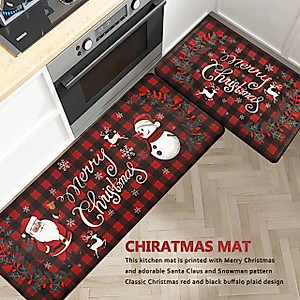 Capslpad Buffalo Plaid Christmas Kitchen Rugs Set of 2 Snowman Santa Claus Xmas Kitchen Floor Mats Non Slip Anti Fatigue Kitchen Mats for Floor Merry Christmas Cushioned Kitchen Rug Holiday Decor
