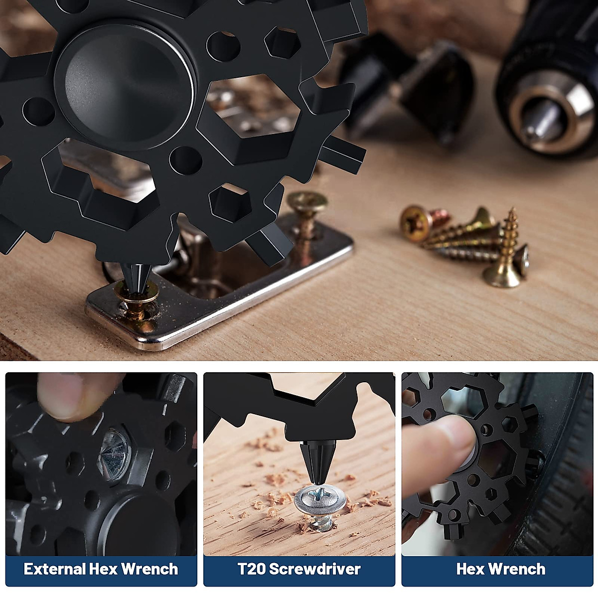 Gifts for Men, 22 in 1 Snowflake Multitool as Christmas Stocking Stuffers for Kids, Teens, Adults, Dads, Husbands, Boyfriends, and Grandpas（Black）