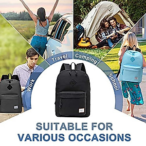 Kasqo Lightweight School Backpack, Large Capacity Water-Resistant Casual College Bookbag for Men Women Teen Girls Boys, Black